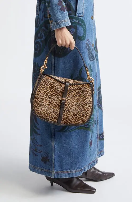 Etro Medium Pony Leopard Print Calf Hair Shoulder Bag - Beige M0121