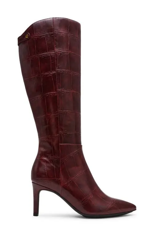 Anne Klein Marucia Pointed Toe Knee High Boot - Wine Crocodile