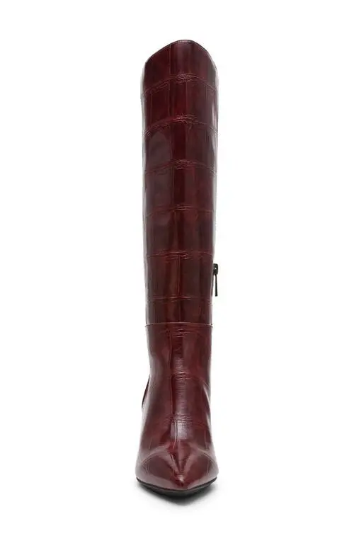 Anne Klein Marucia Pointed Toe Knee High Boot - Wine Crocodile