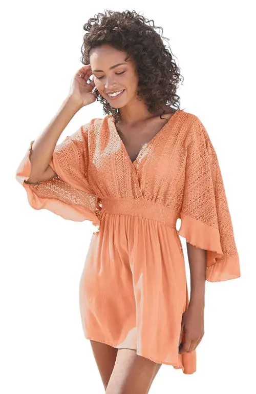 LASCANA Flowy Lace Cover Up - Peach