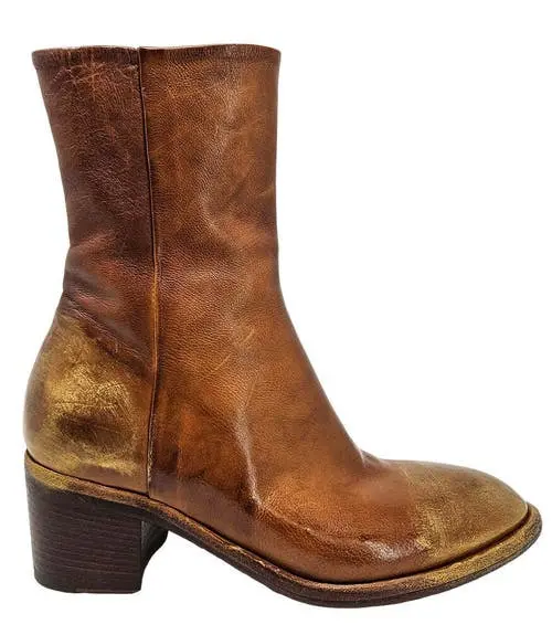 MADISON MAISON Handmade Metallic Ankle Boot - Cognac