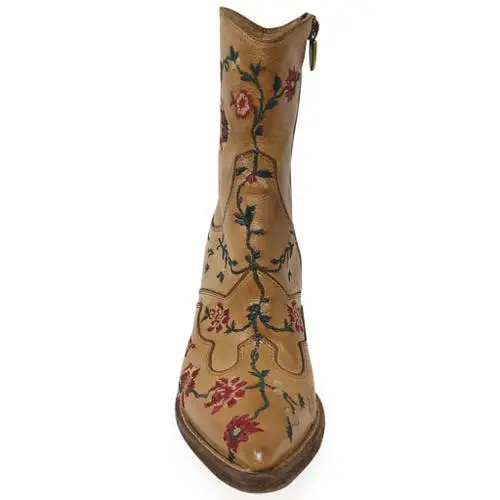 MADISON MAISON Leather Embroidered Ankle Boot - Tan
