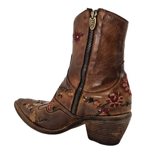 MADISON MAISON Leather Embroidered Ankle Boot - Tan