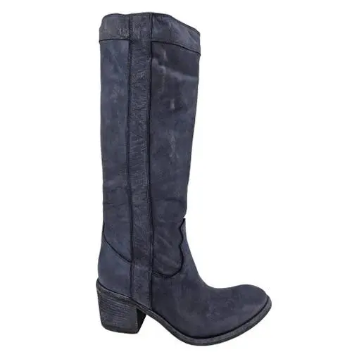 MADISON MAISON Washed Leather Knee-high Pull-on Boots - Navy