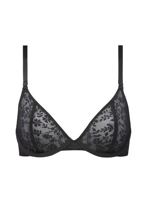 CUUP The Plunge Botanical Lace Bra - Black