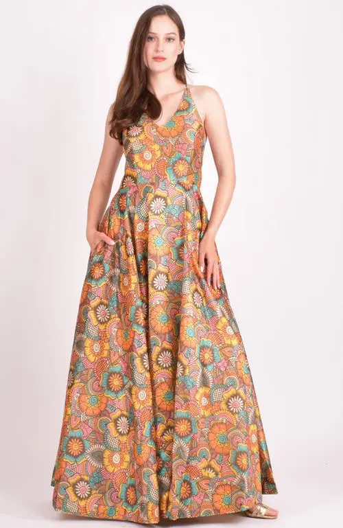 RAAS Sequin Embroidered Silk Long Dress
