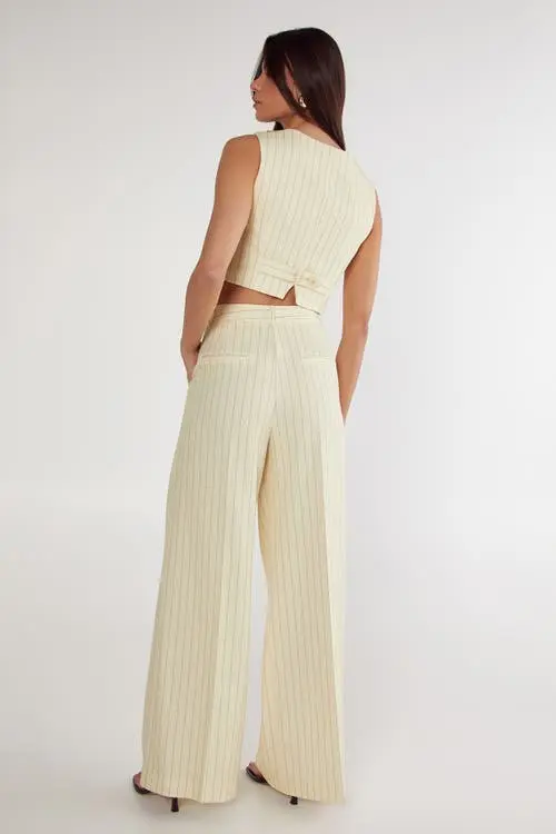 Nasty Gal Pinstripe Tailored Wide Leg Trousers - Butter