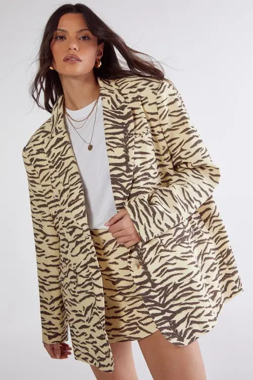 Nasty Gal Zebra Print Oversized Blazer - Butter