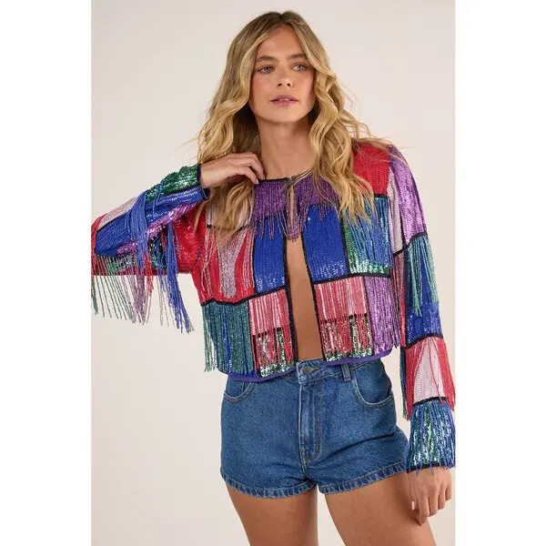 Nasty Gal Color Block Sequin Tassel Jacket - Multi