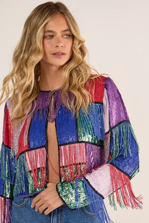 Nasty Gal Color Block Sequin Tassel Jacket