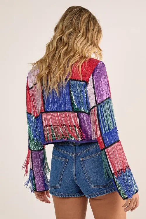 Nasty Gal Color Block Sequin Tassel Jacket