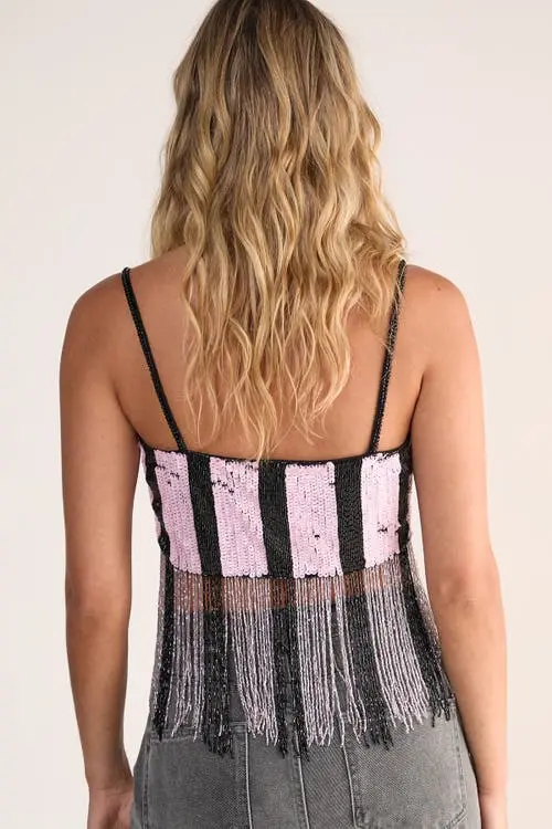 Nasty Gal Striped Sequin Tasseled Crop Top