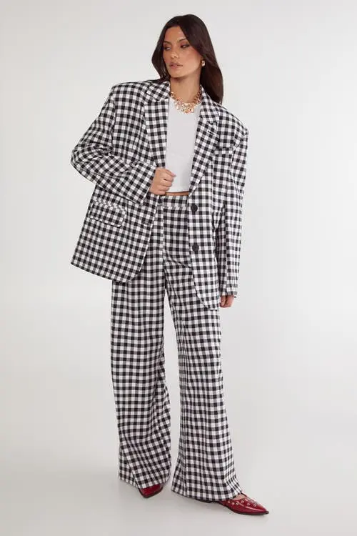 Nasty Gal Gingham Tailored Wide Leg Trousers