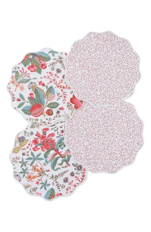 MATOUK Set Of 4 Reversible Quilted Placemats - Pomegranate Pink/celine
