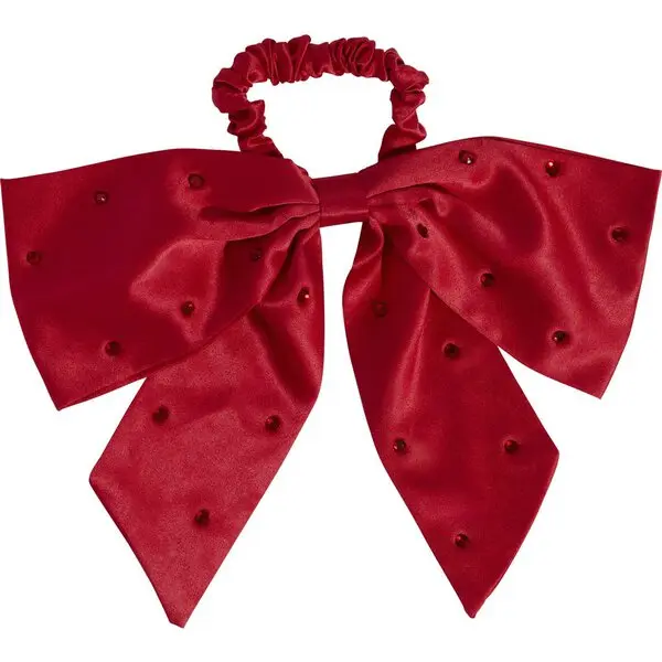 KITSCH Satin Rhinestone Bow Scrunchie - Red