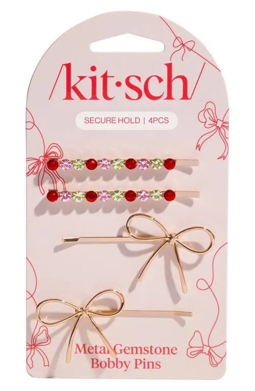 KITSCH Rhinestone & Bow Bobby Pins Set Of 4