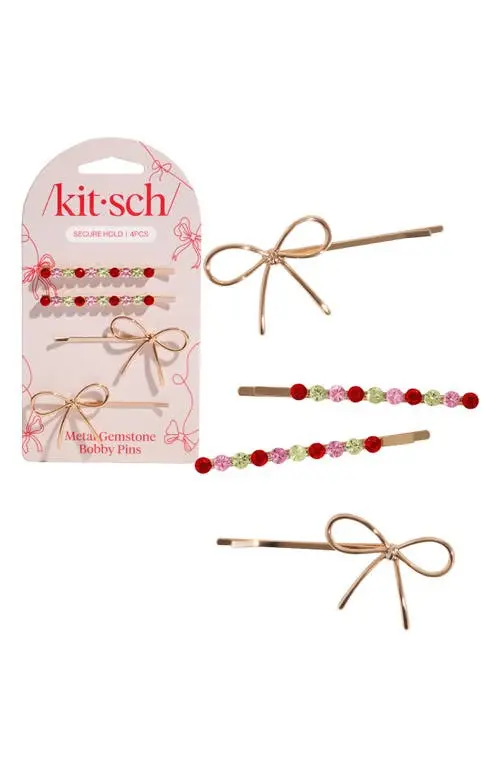 KITSCH Rhinestone & Bow Bobby Pins Set Of 4