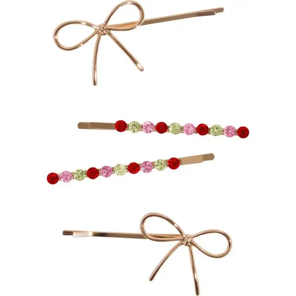KITSCH Rhinestone & Bow Bobby Pins Set Of 4 - No Color