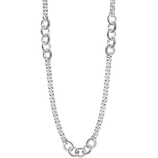 Lagos Signature Caviar 5-ring Station Chain Necklace - Silver
