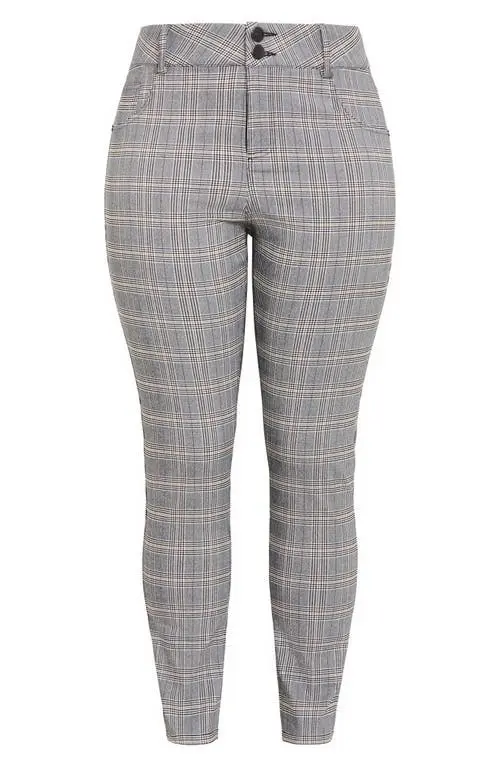 City Chic Bengaline Check Skinny Leg Pants - Cherry Check