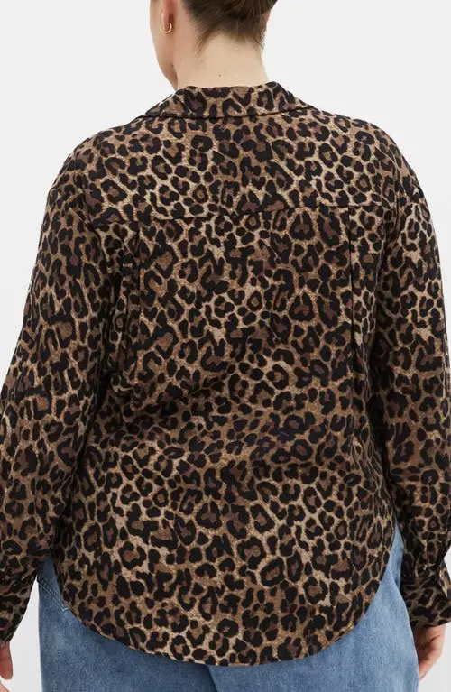 City Chic Ellie Long Sleeve Tie Front Shirt - Leopard