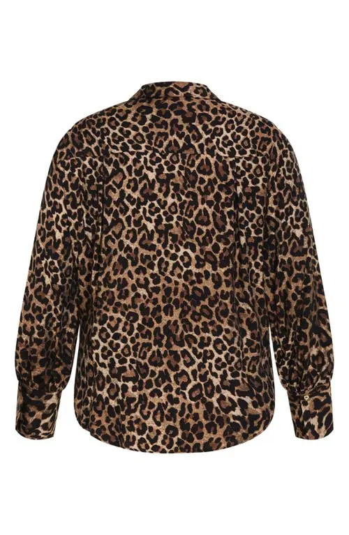 City Chic Ellie Long Sleeve Tie Front Shirt - Leopard