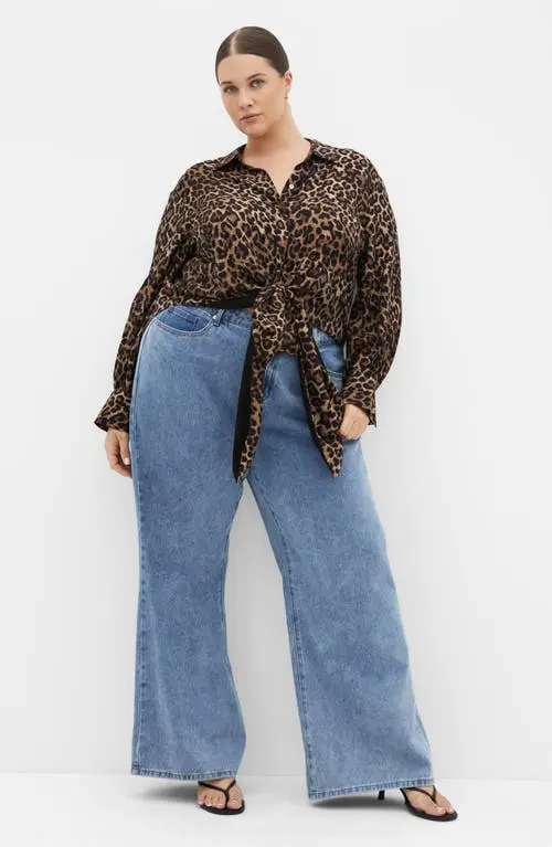 City Chic Ellie Long Sleeve Tie Front Shirt - Leopard