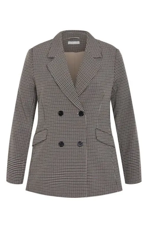 City Chic Houndstooth Double Breasted Blazer