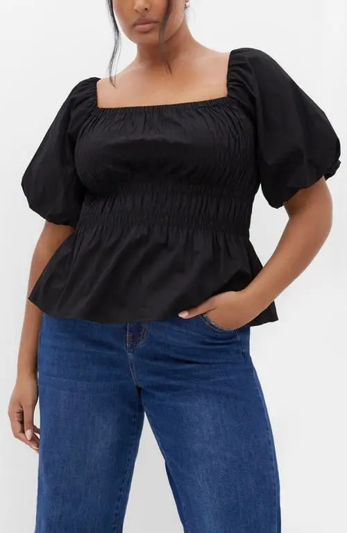 City Chic Smocked Peplum Top - Black
