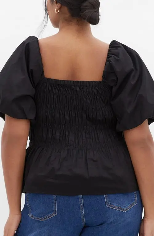 City Chic Smocked Peplum Top - Black
