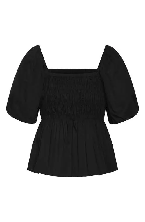City Chic Smocked Peplum Top - Black