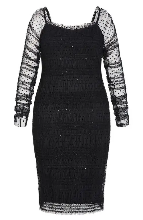 City Chic Sofie Swiss Dot Long Sleeve Cocktail Dress