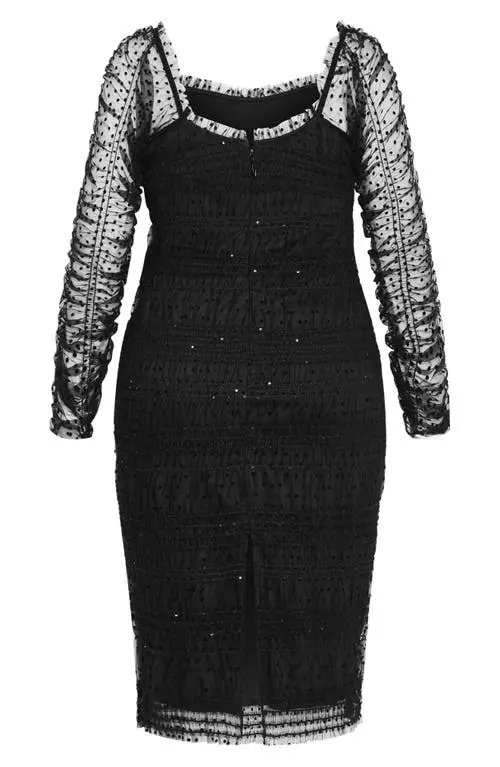 City Chic Sofie Swiss Dot Long Sleeve Cocktail Dress