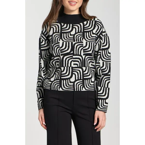 APNY Abstract Jacquard Mock Neck Pullover Sweater