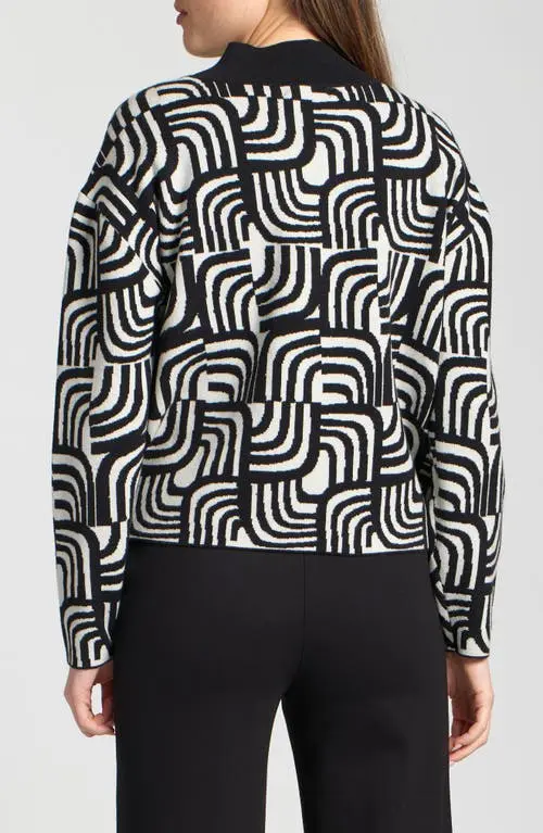 APNY Abstract Jacquard Mock Neck Pullover Sweater