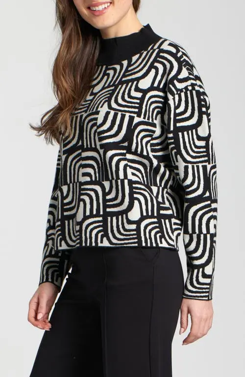 APNY Abstract Jacquard Mock Neck Pullover Sweater