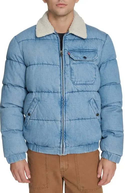 LEVI'S Quilted Denim Jacket With Fleece Collar - Light Wash Denim