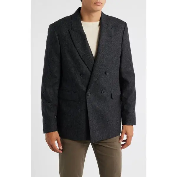 FRAME Pinstripe Double Breasted Wool Blend Blazer