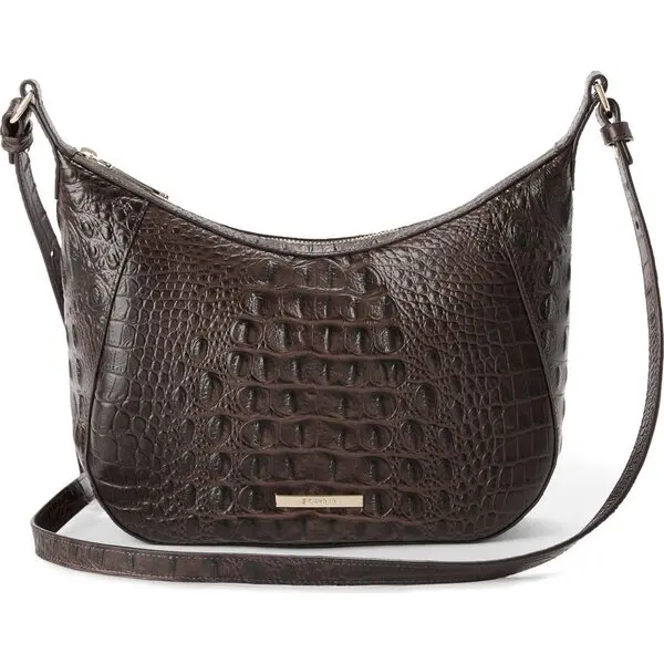 Brahmin Corinne Croc Embossed Leather Crossbody - Chocolate Alden Road