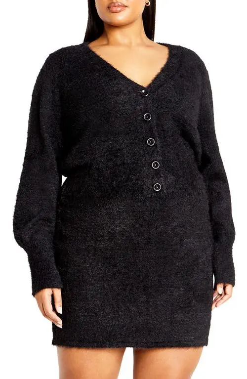 City Chic Marnie Eyelash Knit Cardigan - Black