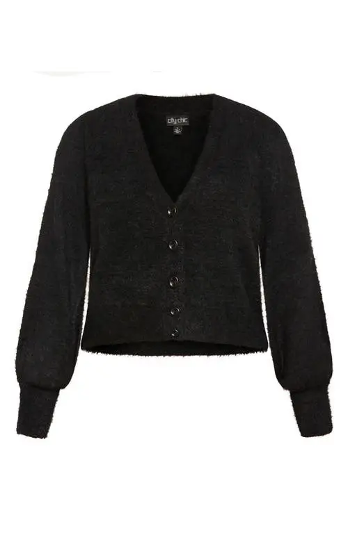City Chic Marnie Eyelash Knit Cardigan - Black