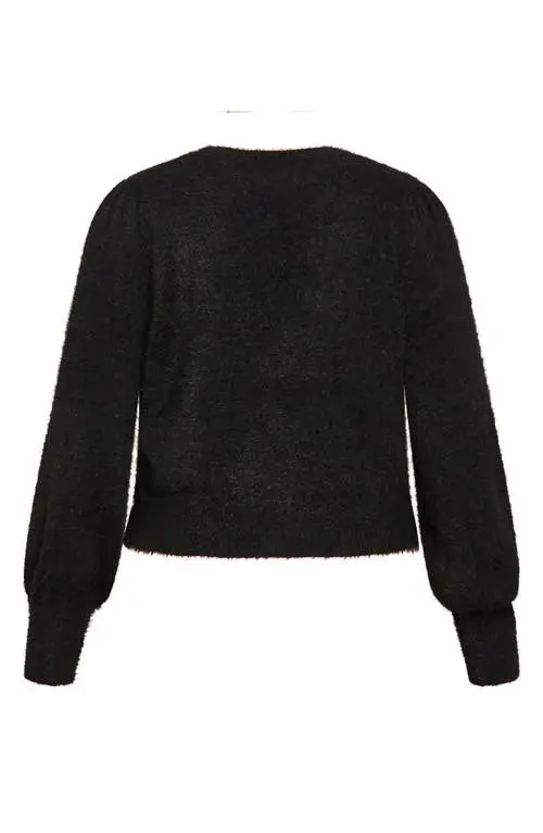City Chic Marnie Eyelash Knit Cardigan - Black