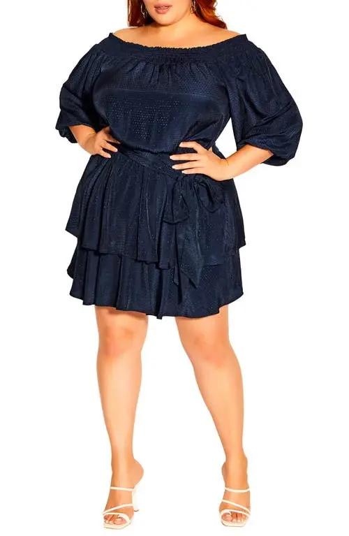 City Chic Metallic Off-the-shoulder Dress - Navy