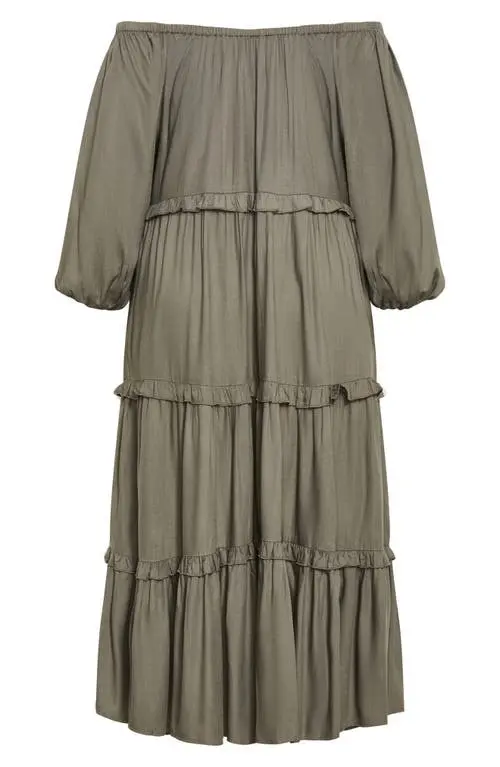 City Chic Ophelia Ruffle Tiered Dress - Khaki