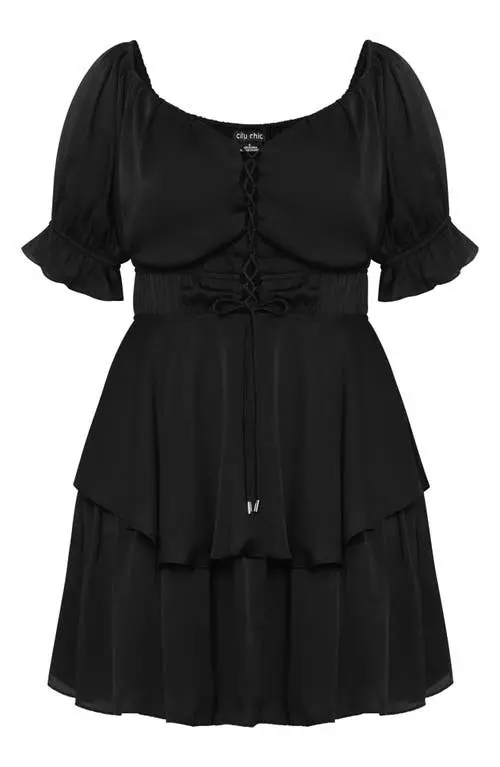 City Chic Nia Off-the-shoulder Tiered Mini Dress - Black
