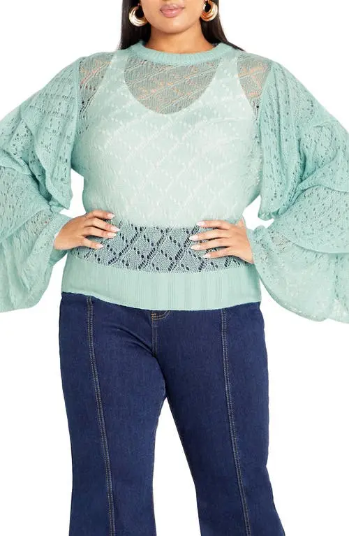 City Chic Carolina Pointelle Sweater - Mint