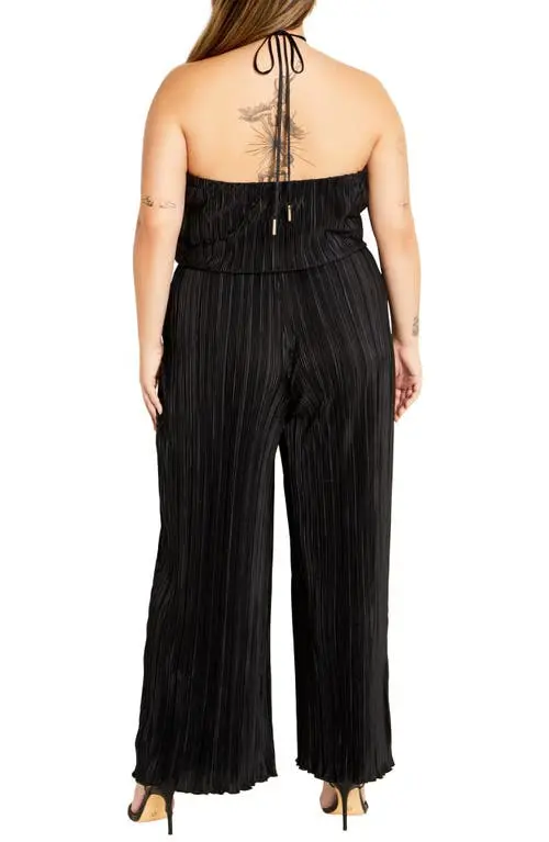 City Chic Plissé Halter Jumpsuit