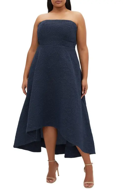 City Chic Tess Jacquard High-low Maxi Cocktail Dress - Navy