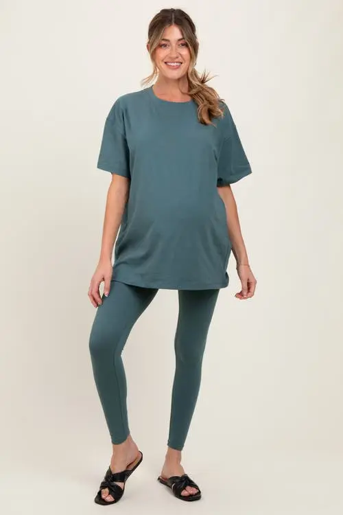 PINKBLUSH Oversized Crewneck Maternity Set - Light Olive
