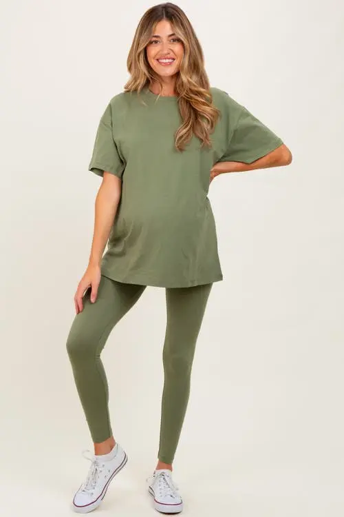 PINKBLUSH Oversized Crewneck Maternity Set - Olive Green
